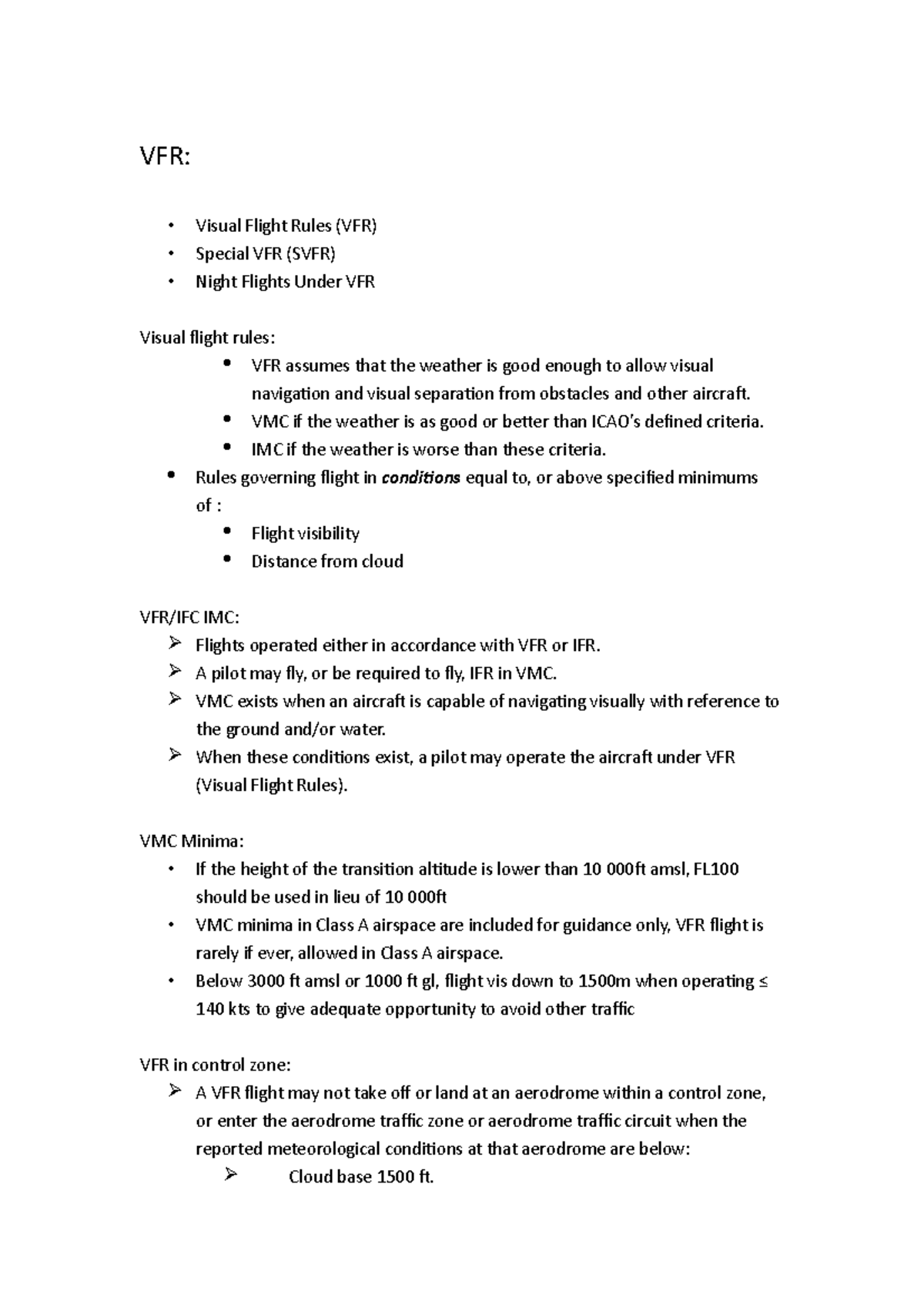 VFR - Notes for air law - VFR: Visual Flight Rules (VFR) Special VFR ...