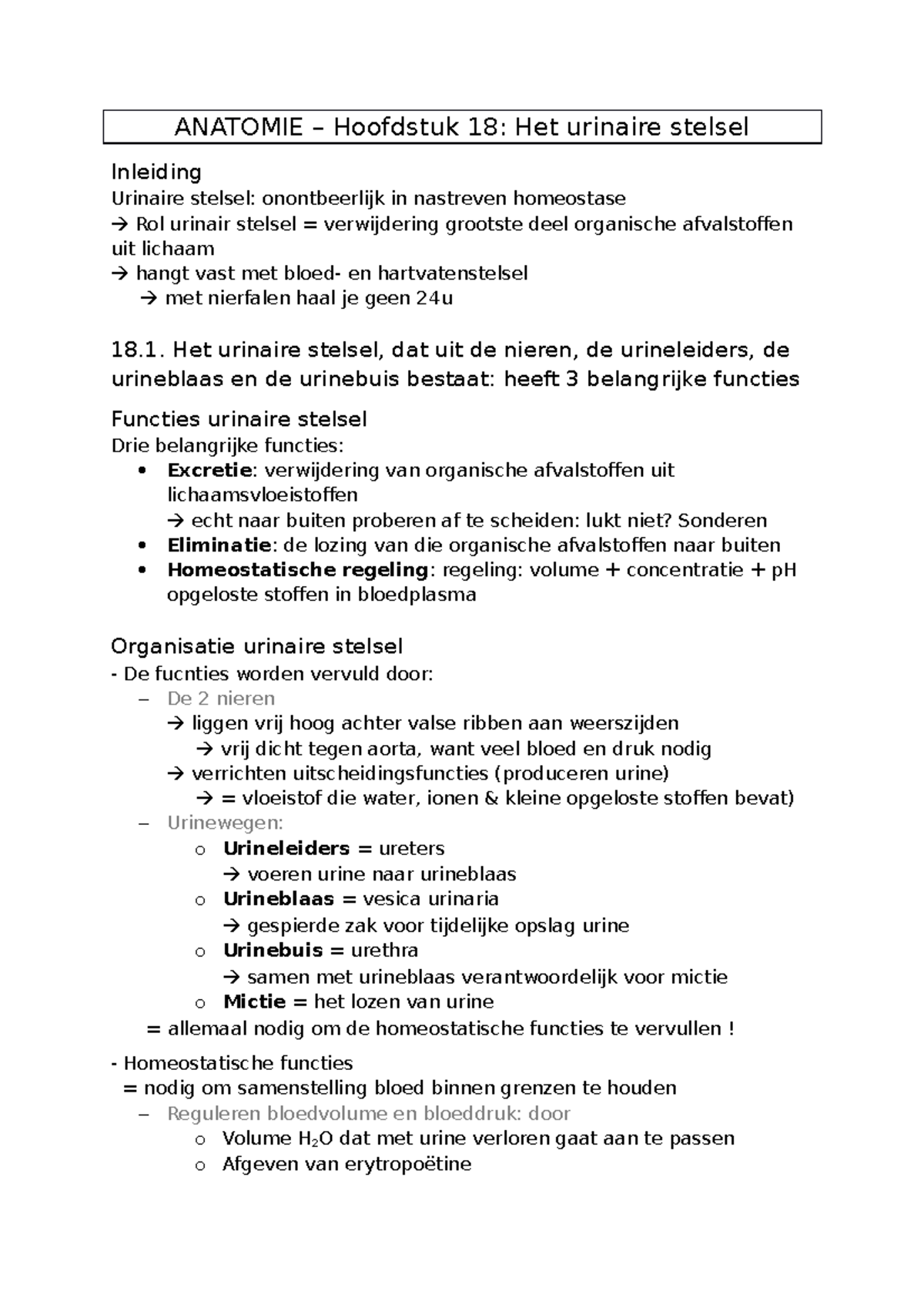 Anatomie - urinair stelsel - ANATOMIE – Hoofdstuk 18: Het urinaire ...