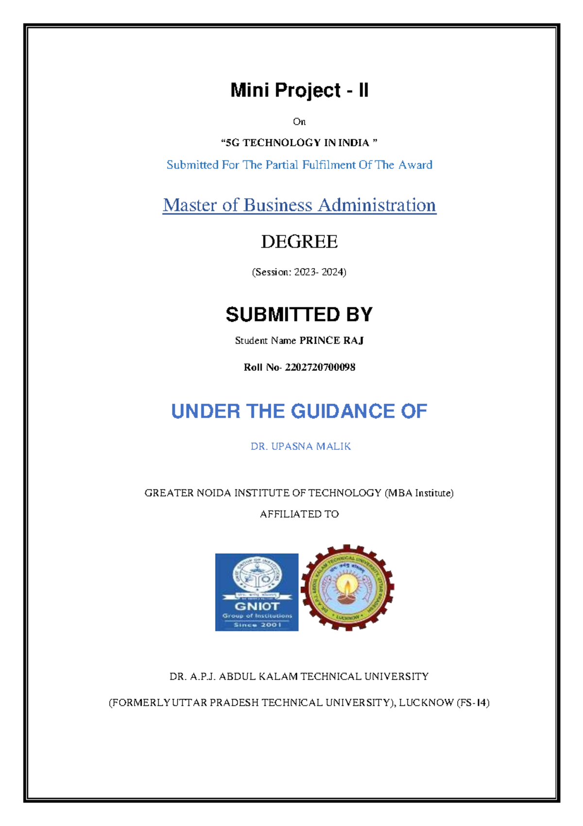 5G Technology in India MINI2 999 - Mini Project - II On “5G TECHNOLOGY ...