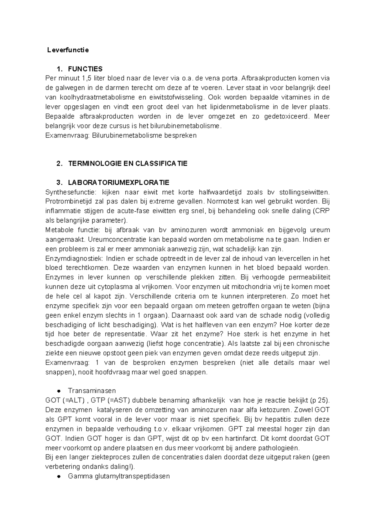 Samenvatting les: Leverfunctie - Leverfunctie 1. FUNCTIES Per minuut 1 ...