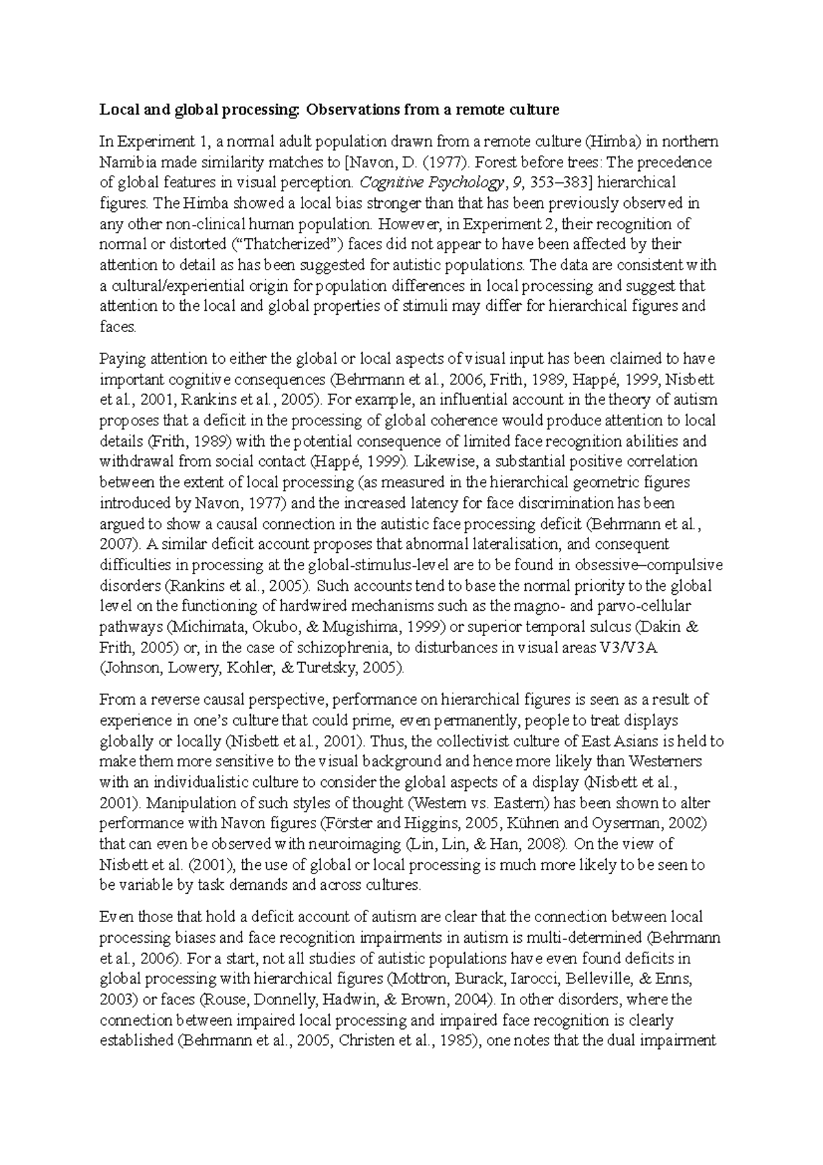 Local and global processing psychology - Local and global processing ...