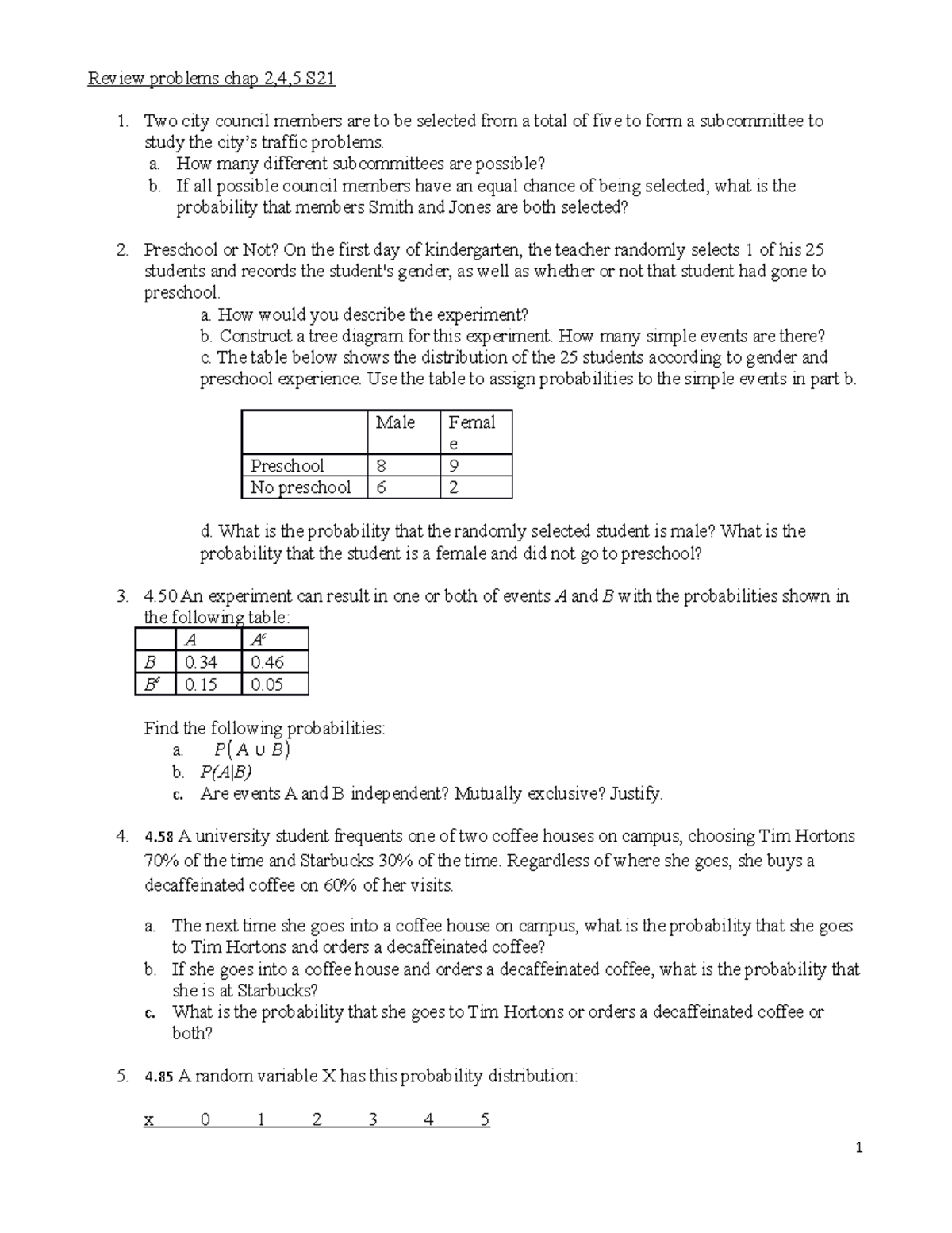 Review problems chap 2,4,5 S21 - a. How many different subcommittees ...