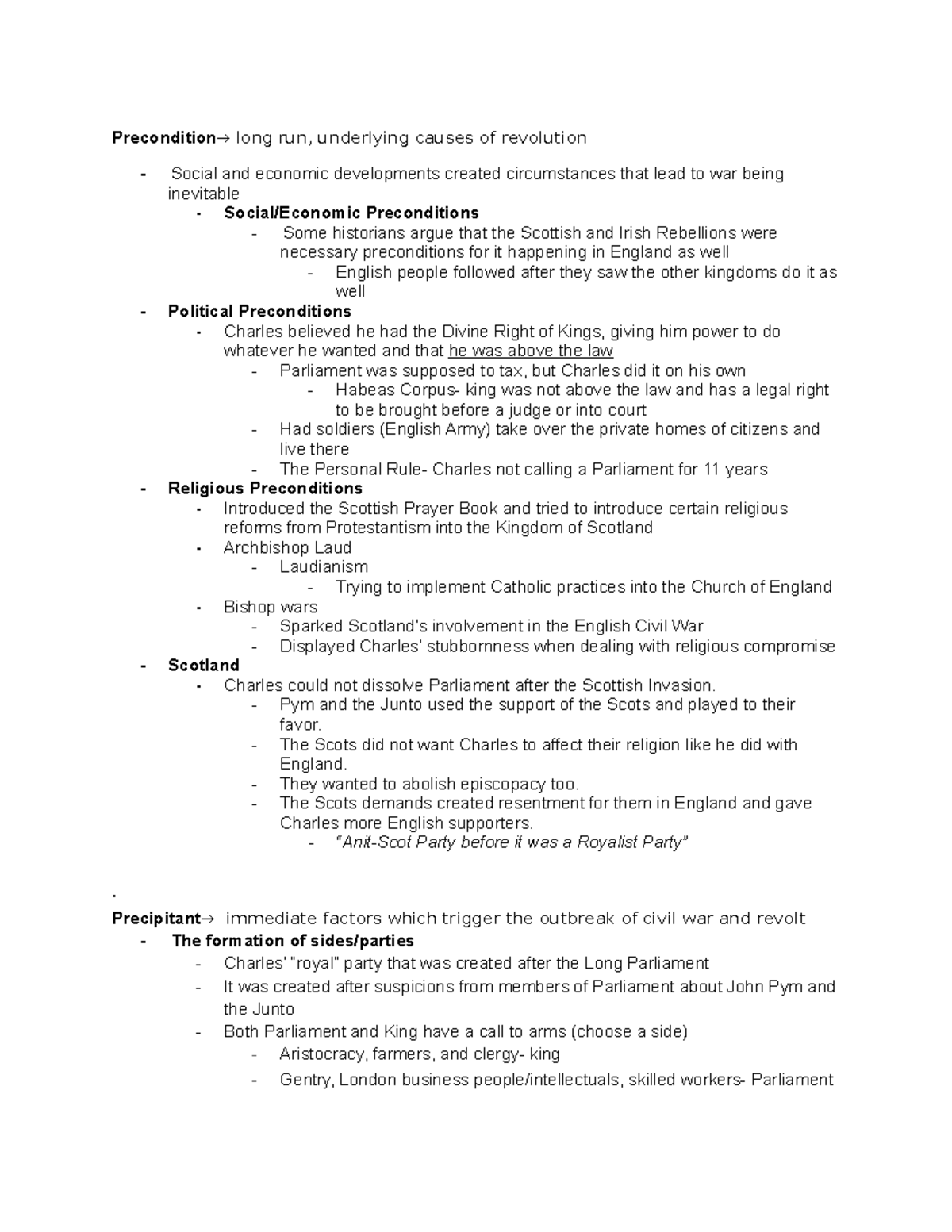 History midterm question notes - Precondition→ long run, underlying ...