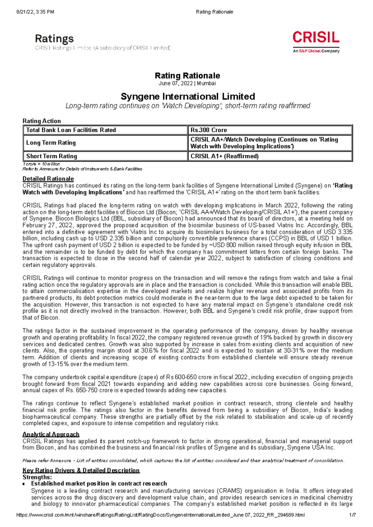 Rating Rationale - hggg gkk - Rating Rationale June 07, 2022 | Mumbai ...