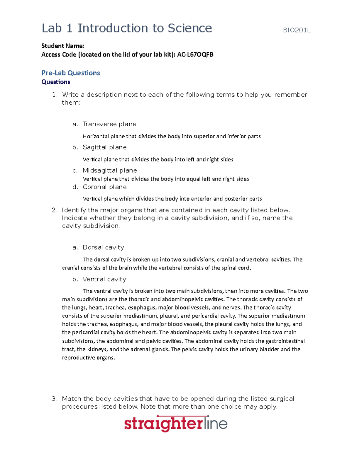 Lab 1 - lab 1: intro to a and p - Student Name: Access Code (located on ...