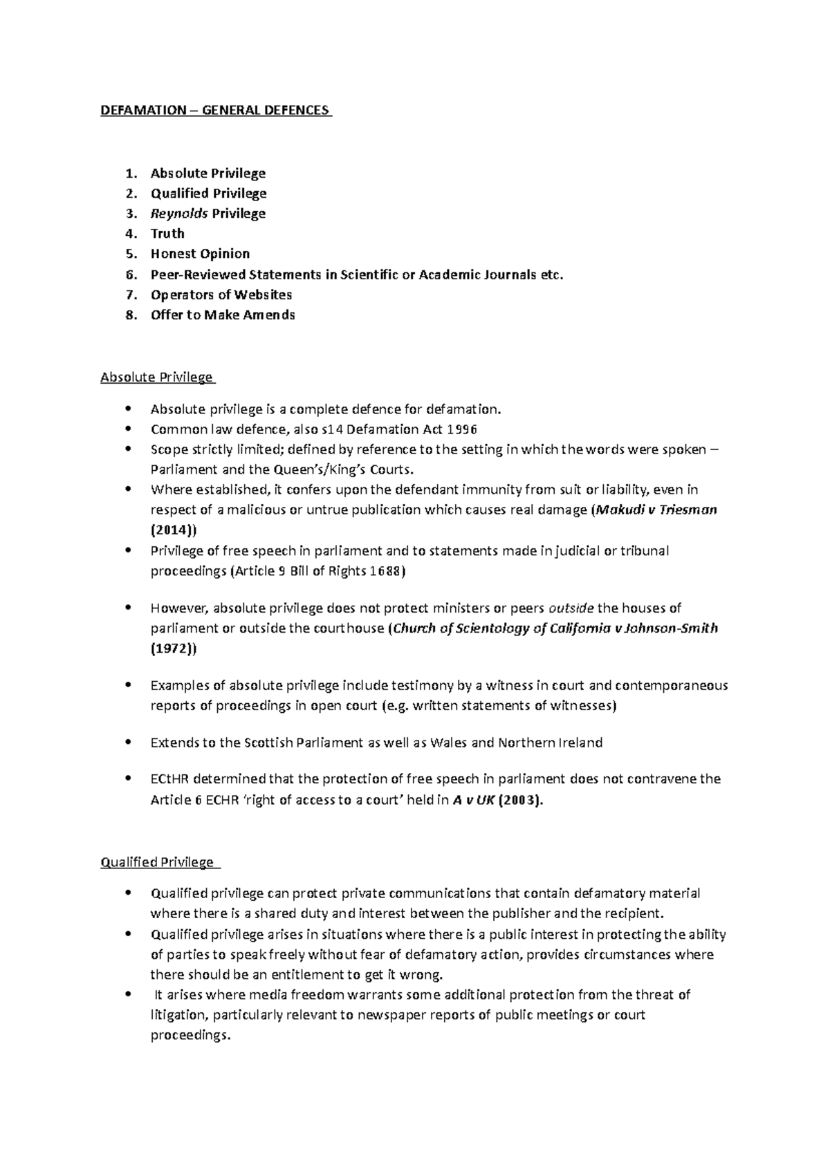 Defamation - defences (Scotland and England) - DEFAMATION – GENERAL ...
