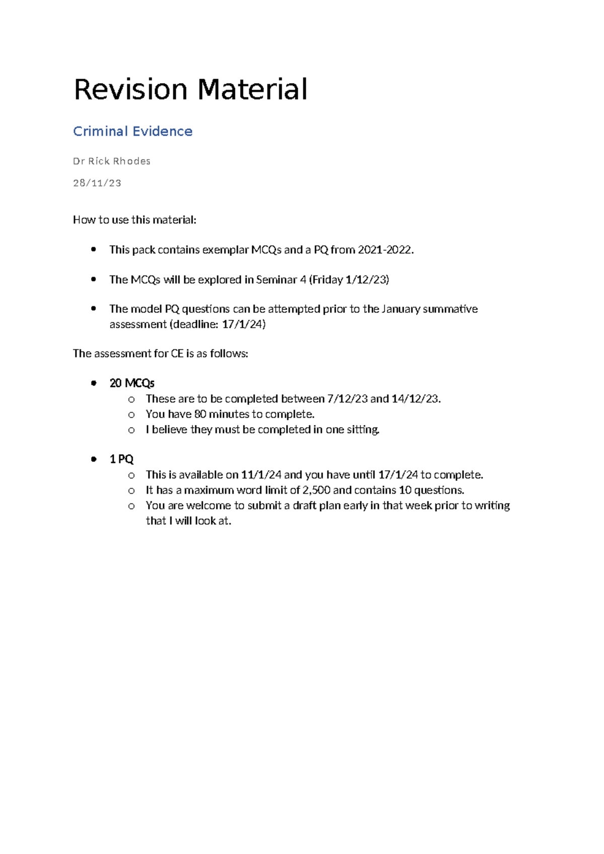 Criminal Evidence Revision Material - Revision Material Criminal ...