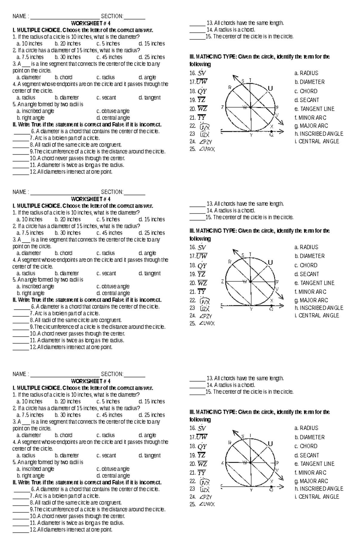 Worksheet 4 - math - NAME : __________________________ SECTION ...