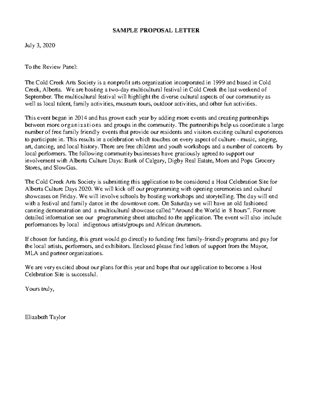 Cmsw alberta culture days 2020 sample proposal letter and budget ...
