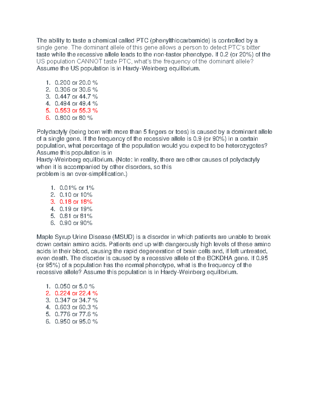 Hardy-Weinberg-Practice Quiz-Answer Key - The ability to taste a ...