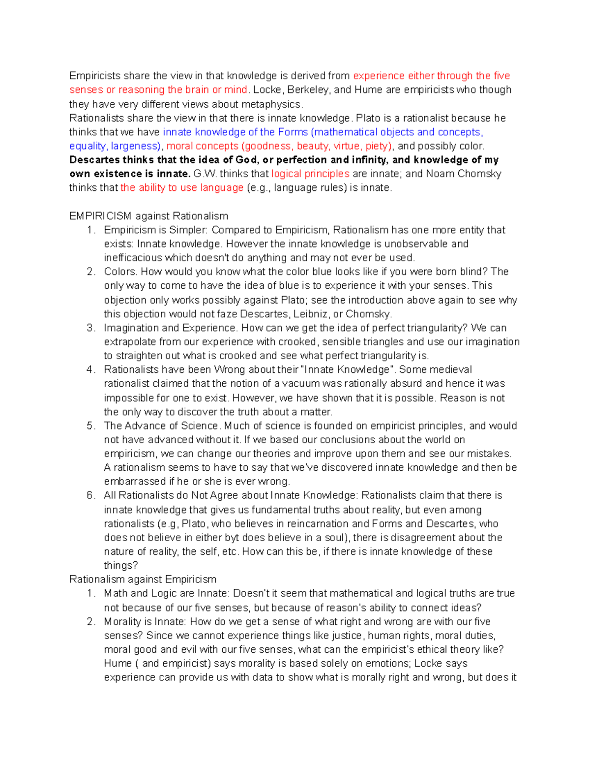Note1 Lecture Note Chaper 1 Lesson 1 Empiricists Share The View In That Knowledge Is