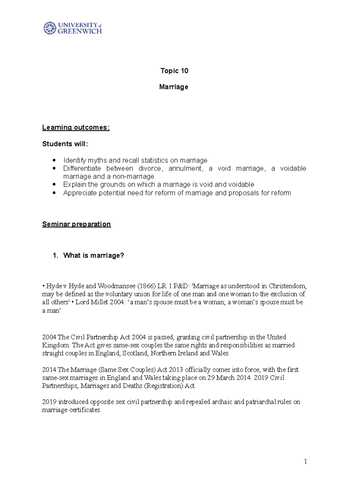 001 Topic 10 Handout - Marriage Seminar Materials - Topic 10 Marriage ...