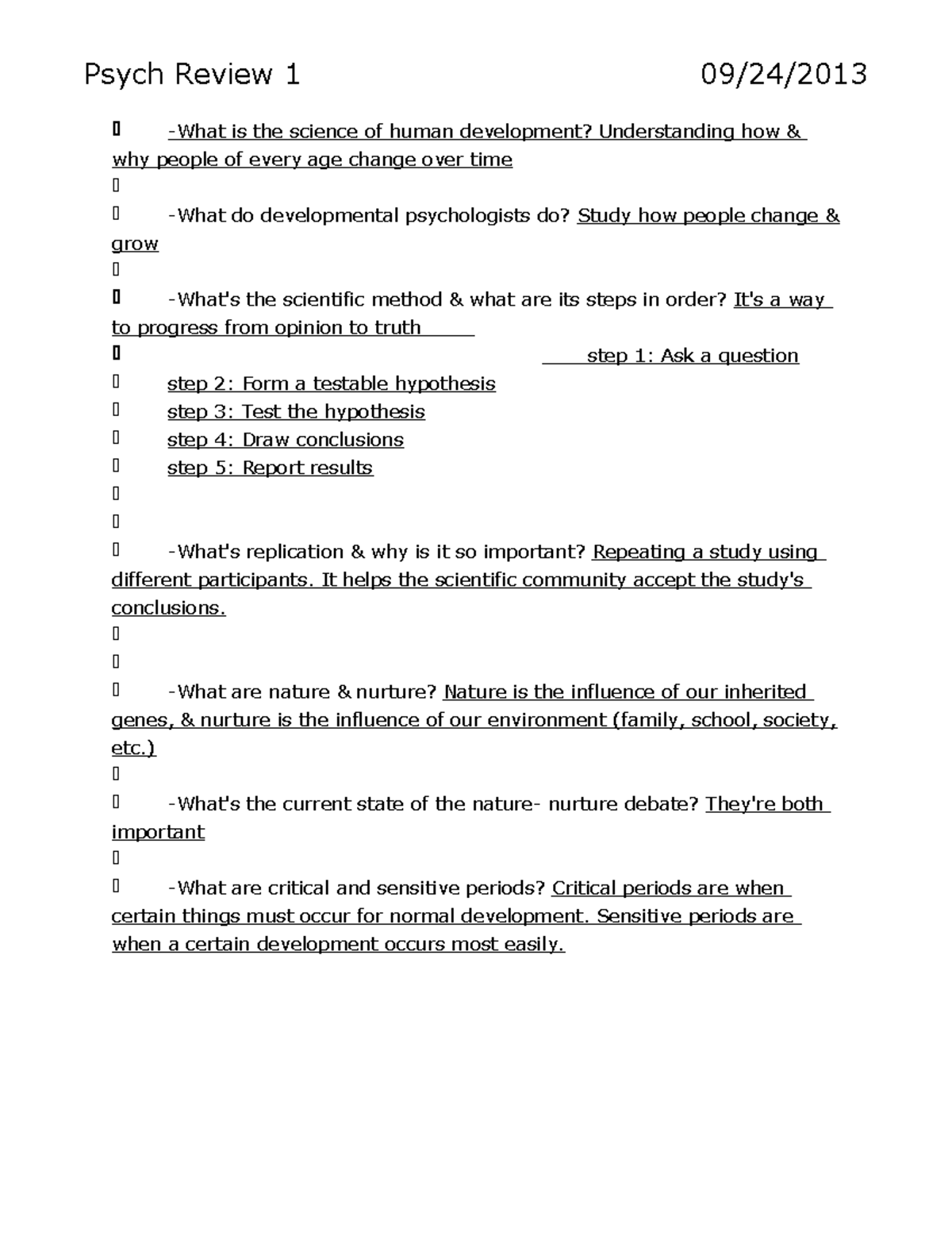 Psych Review 1 study guides - Psych Review 1 09/24/2013 -What is the ...