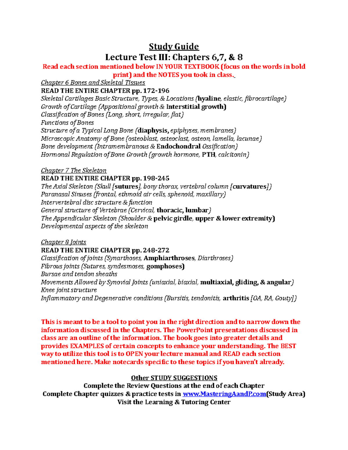 CH 6, 7 and 8: Study Guide Test III - Study Guide Lecture Test Chapters ...