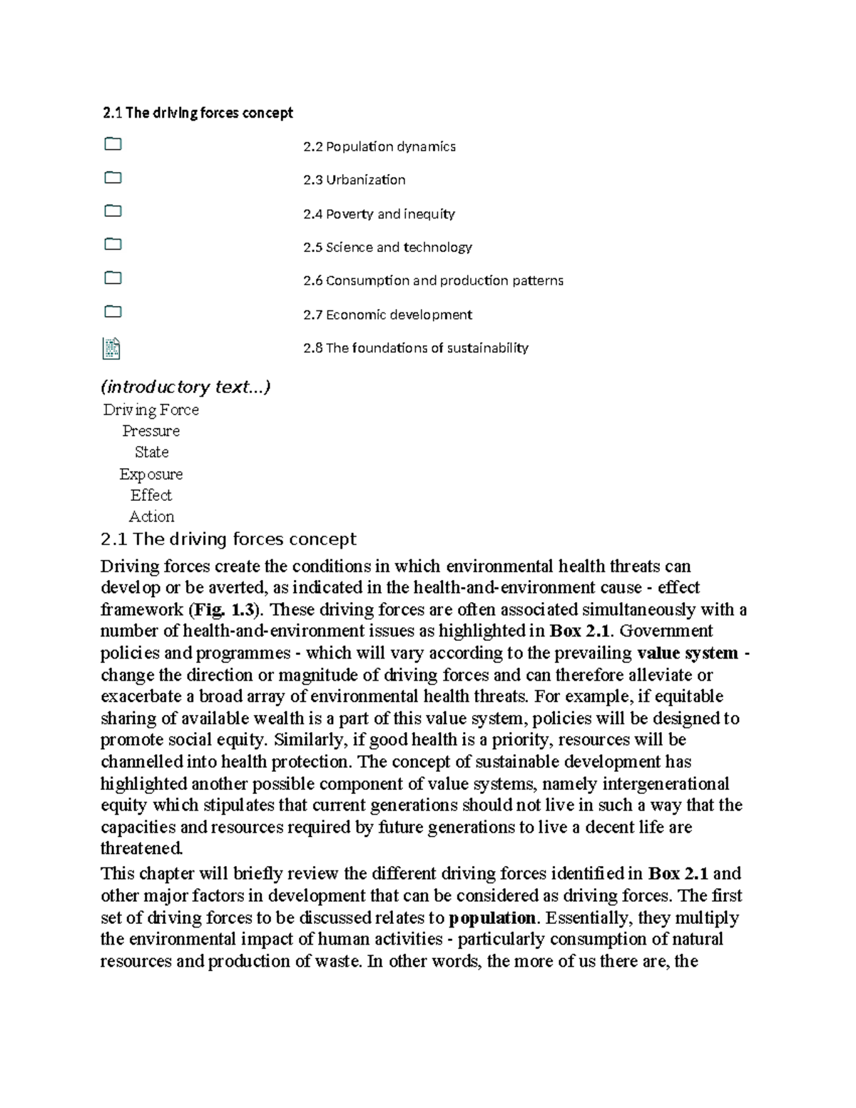Driving forces in health and environmental trends - 2 The driving ...