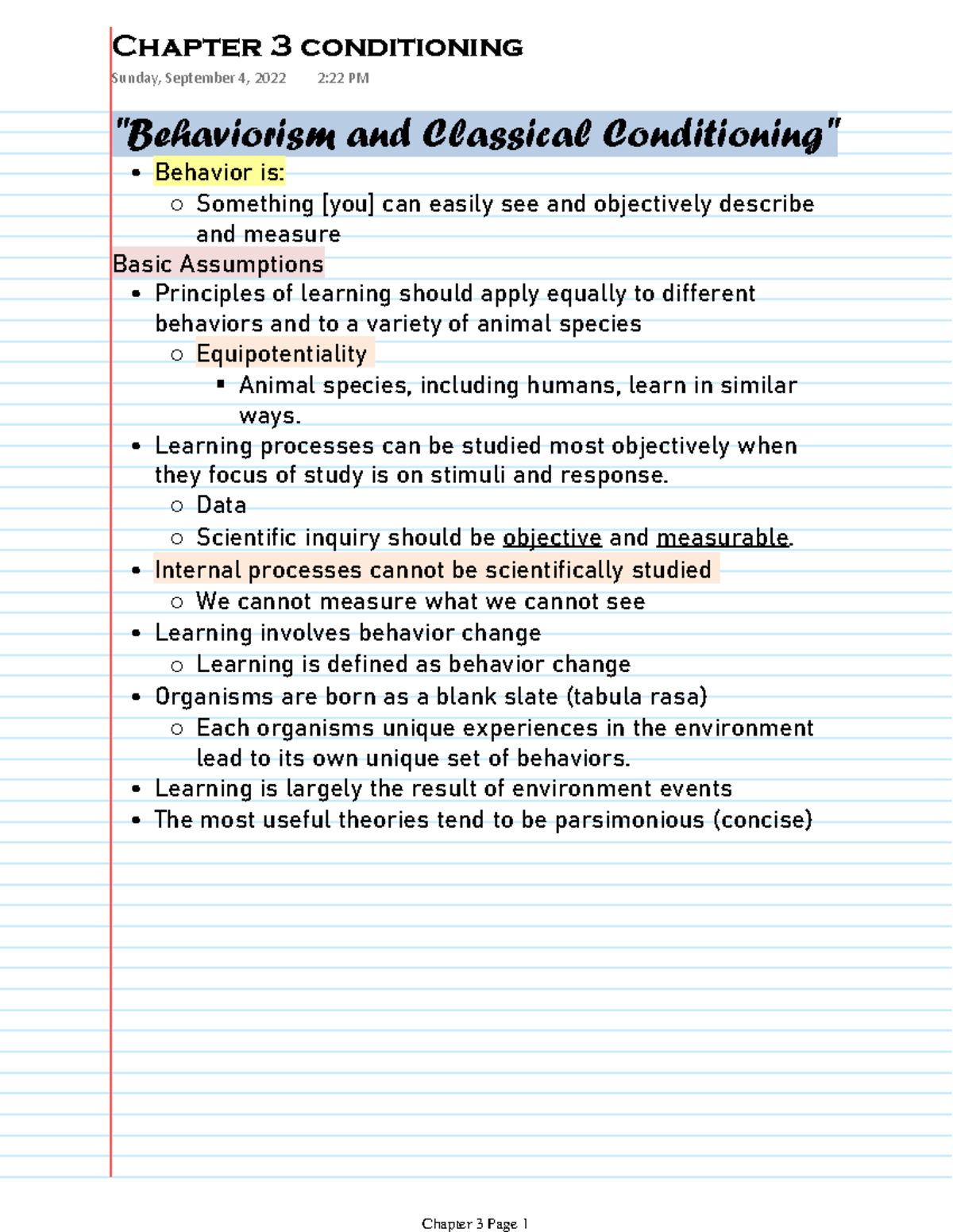 Chapter 3 - Taught by Dr. Mann - "Behaviorism and Classical Conditioning" Behavior is: - Studocu