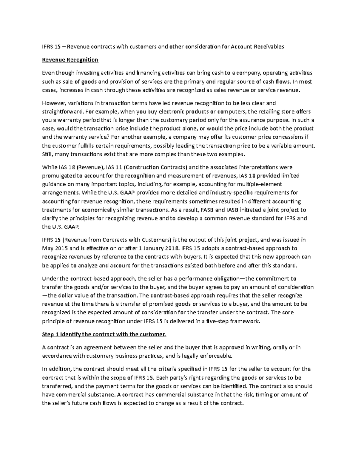 Revenue and AR - Key Notes - IFRS 15 – Revenue contracts with customers ...