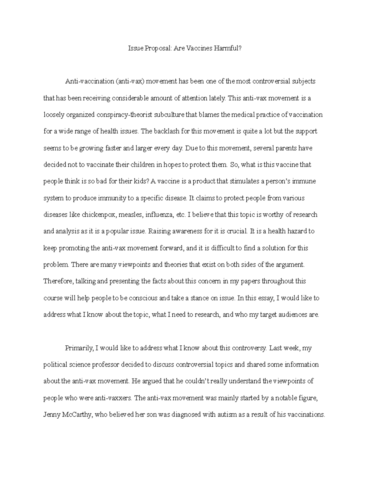 Issue Proposal final draft - Issue Proposal: Are Vaccines Harmful? Anti ...