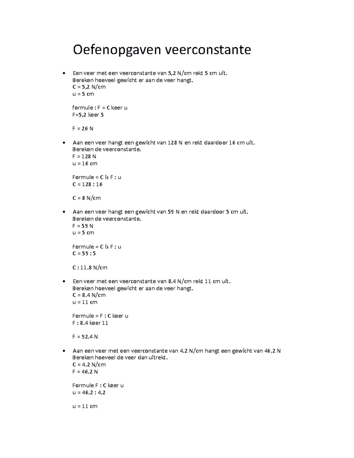 Nastec opdracht veerconstanteee - Oefenopgaven veerconstante Een veer ...