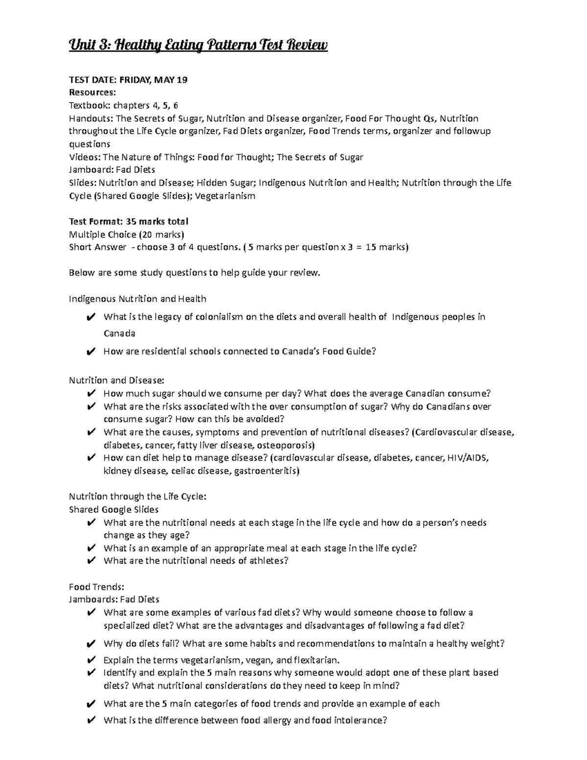 Healthy Eating Test Review - Uni 3: Health Eatin Pattern Tes Review ...