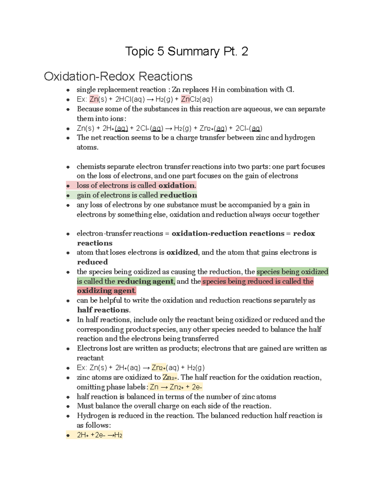 Topic 5 Pt - Summarizes Reduction- Oxidation Reactions as well as redox ...