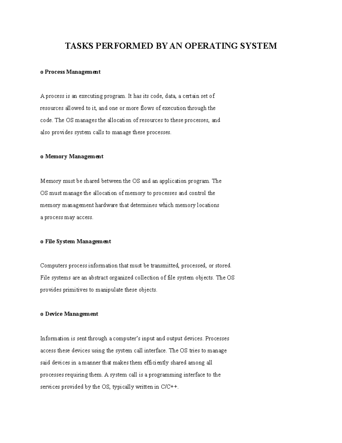 Tasks Performed BY AN Operating System - TASKS PERFORMED BY AN ...