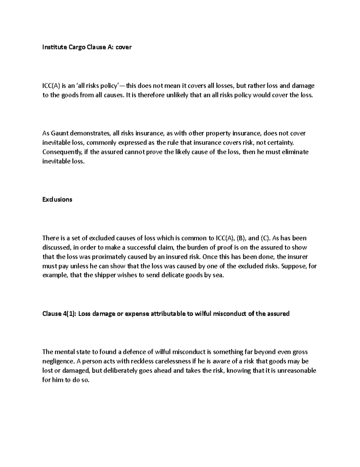 Institute Cargo Clause A-cover - Institute Cargo Clause A: cover ICC(A ...