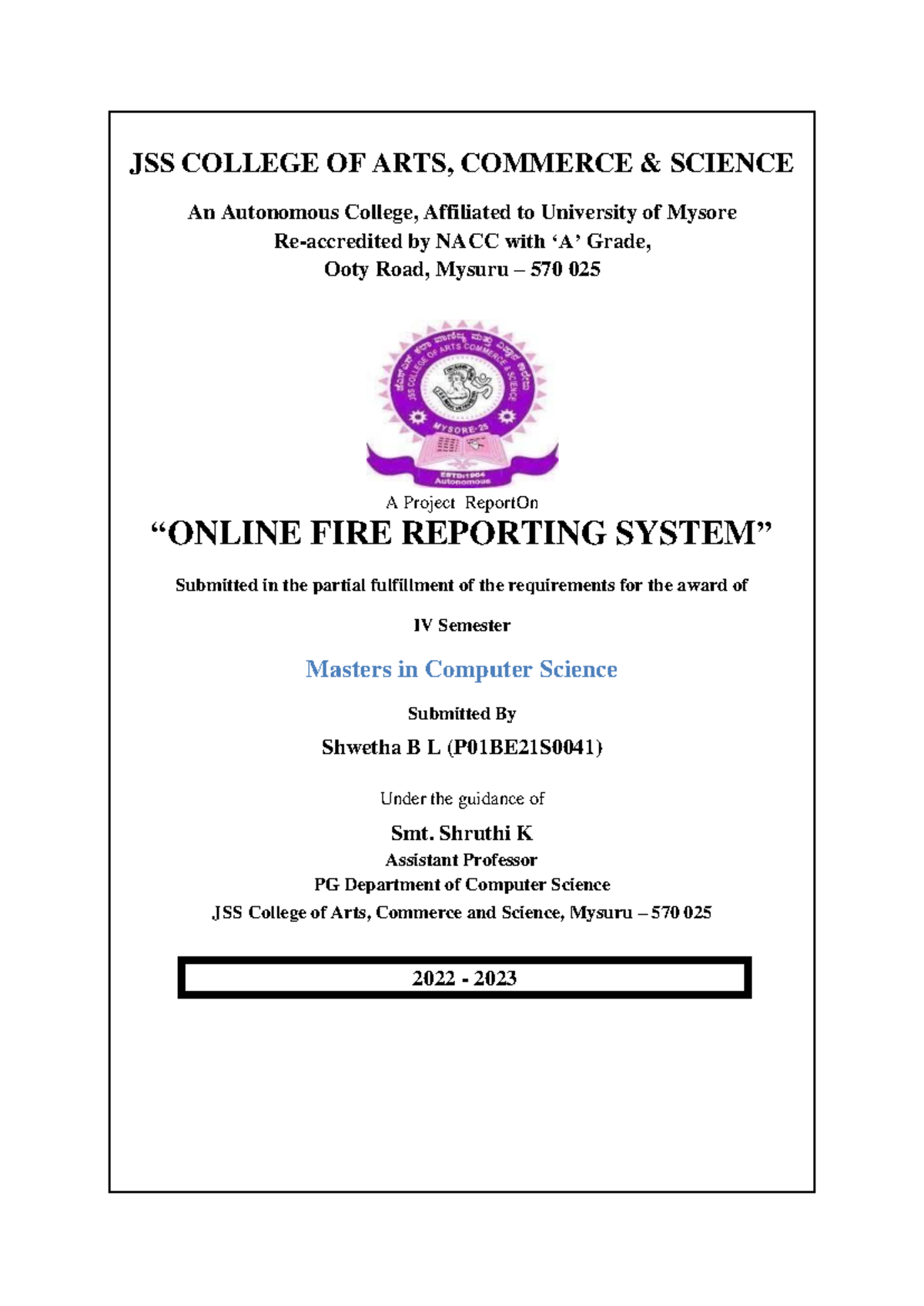 Report-f - JSS COLLEGE OF ARTS, COMMERCE & SCIENCE An Autonomous ...