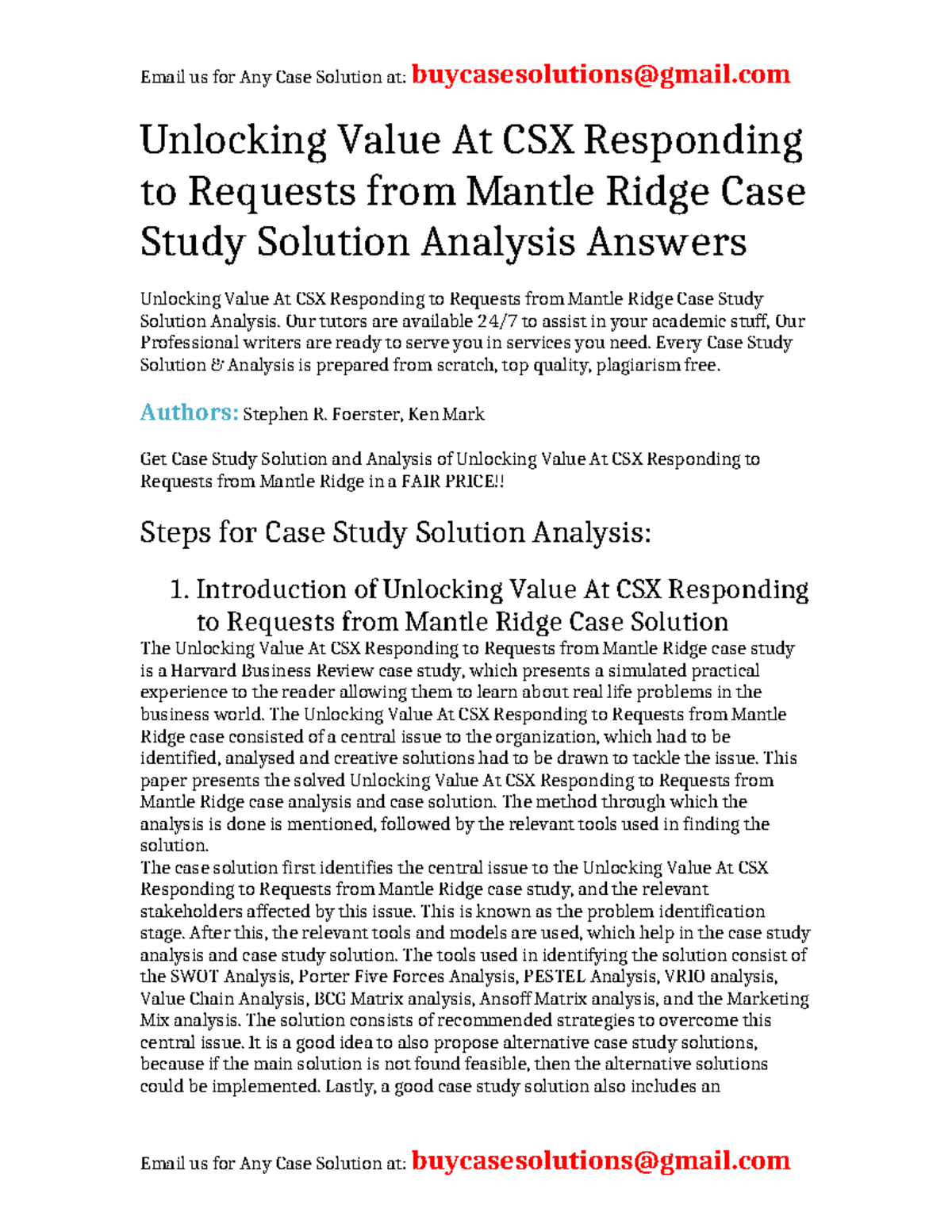 Case Solution Unlocking Value At CSX Responding to Requests from Mantle Ridge - Unlocking Value ...