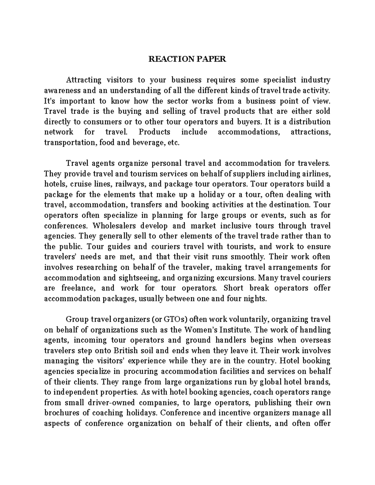 Micro Activity - lecture - REACTION PAPER Attracting visitors to your ...