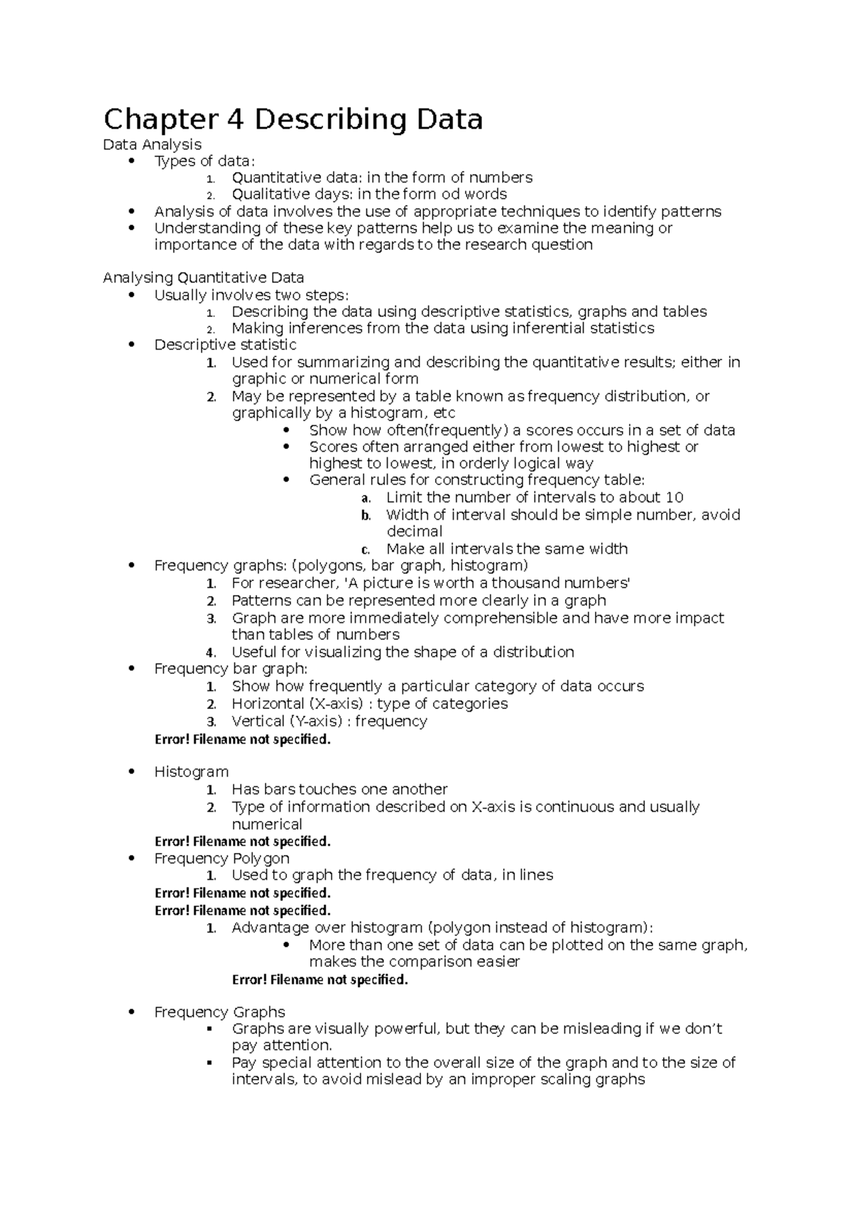 Psychology Chapter 4 - NOTES - Chapter 4 Describing Data Data Analysis ...