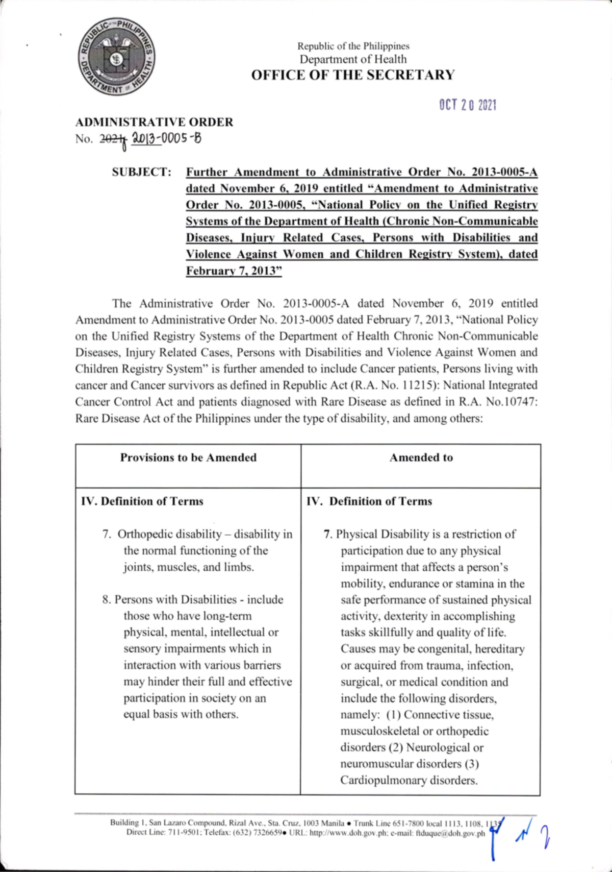 AO NO. 2013-0005-B Further Amendment to Administrative Order No. 2013 ...