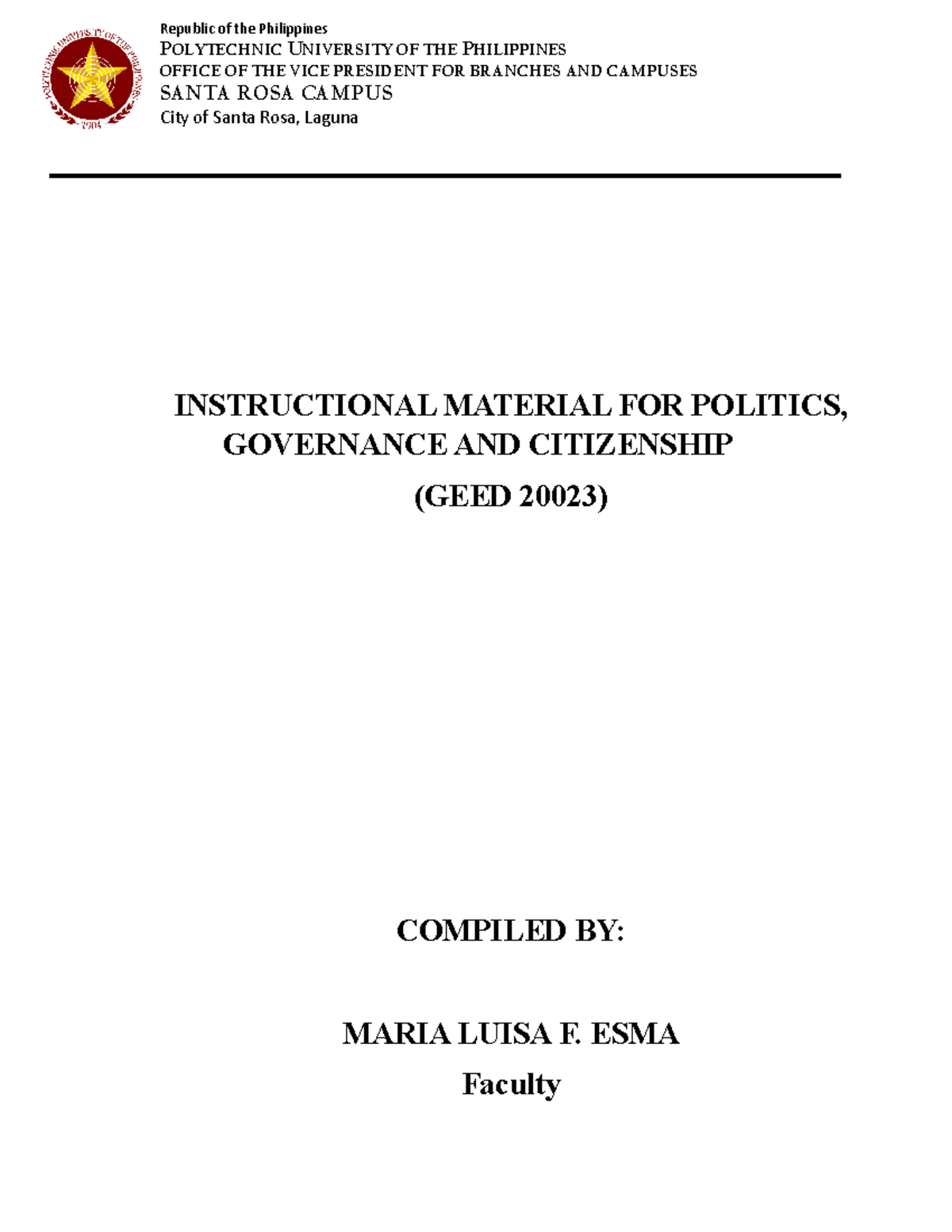 Polgov- Reviewer - INSTRUCTIONAL MATERIAL FOR POLITICS, GOVERNANCE AND ...