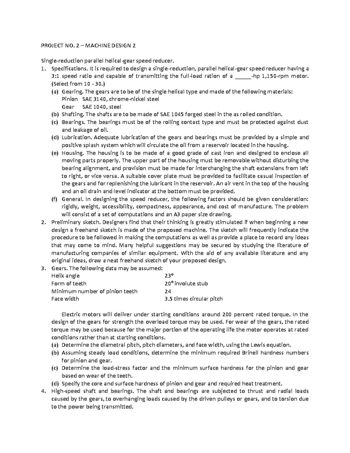 Machine Design 2 - PROJECT NO. 2 – MACHINE DESIGN 2 Single-reduction ...