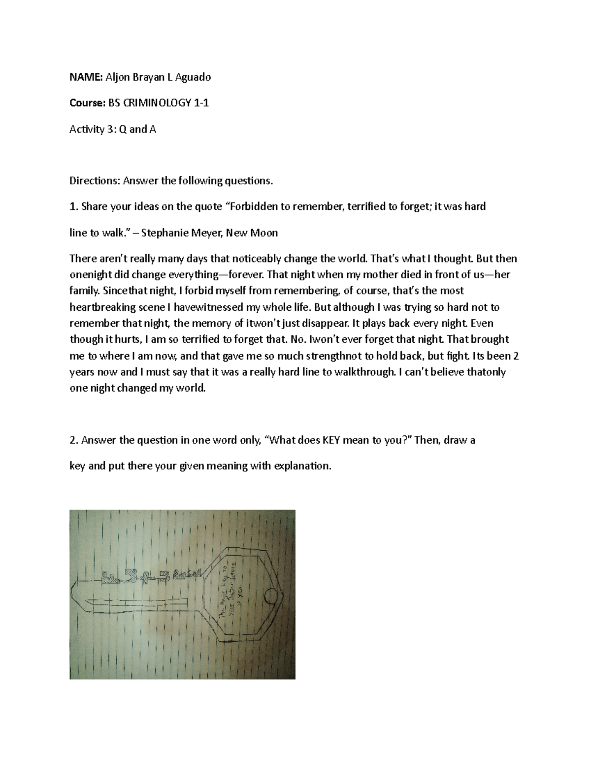 Lesson 4 lit - Try it - NAME: Aljon Brayan L Aguado Course: BS ...