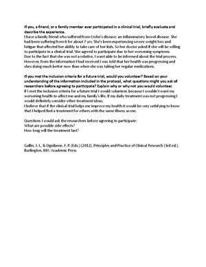 [Solved] Post a brief description of your clinical issue of interest ...
