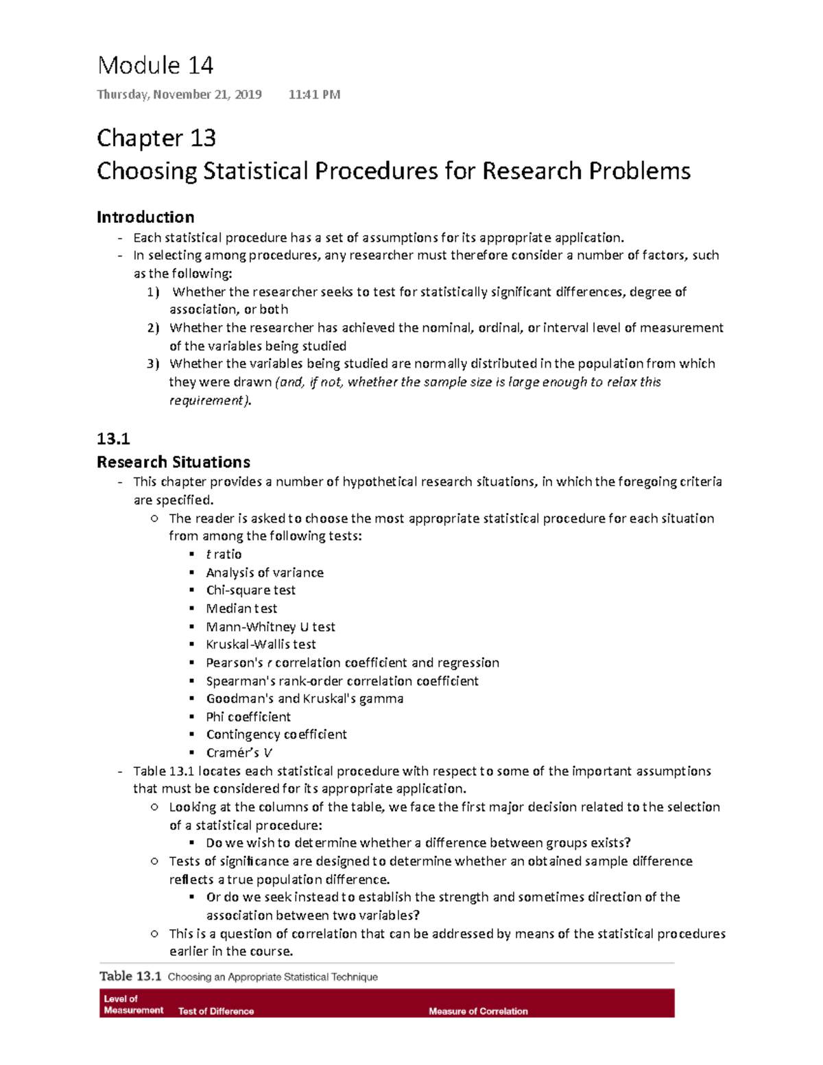 Chapter 13 Choosing Statistical Procedures for Research Problems - In ...