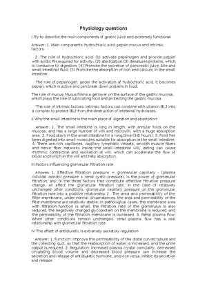 Physiology study questions - Physiology study questions Exercise 1 ...