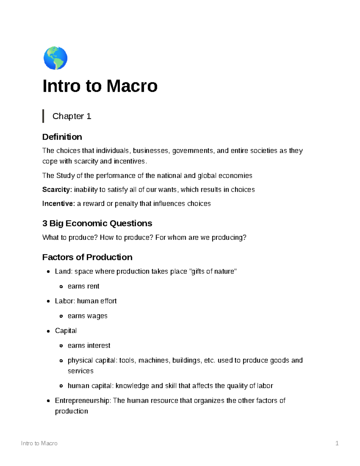 Intro To Macro Professor Keskinel Chapters 2 Lecture Notes Intro To Macro 1 Intro To Macro