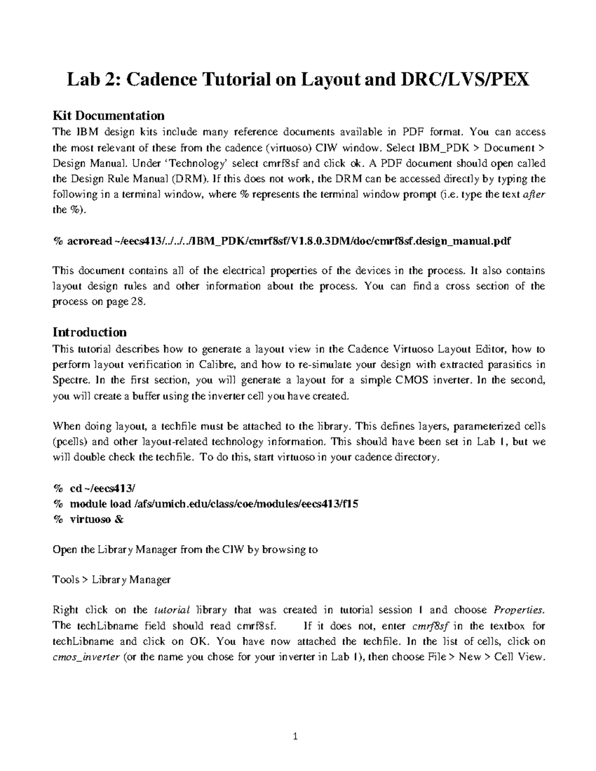Cadence Tutorial Lab 2 F16 - Lab 2: Cadence Tutorial on Layout and DRC ...