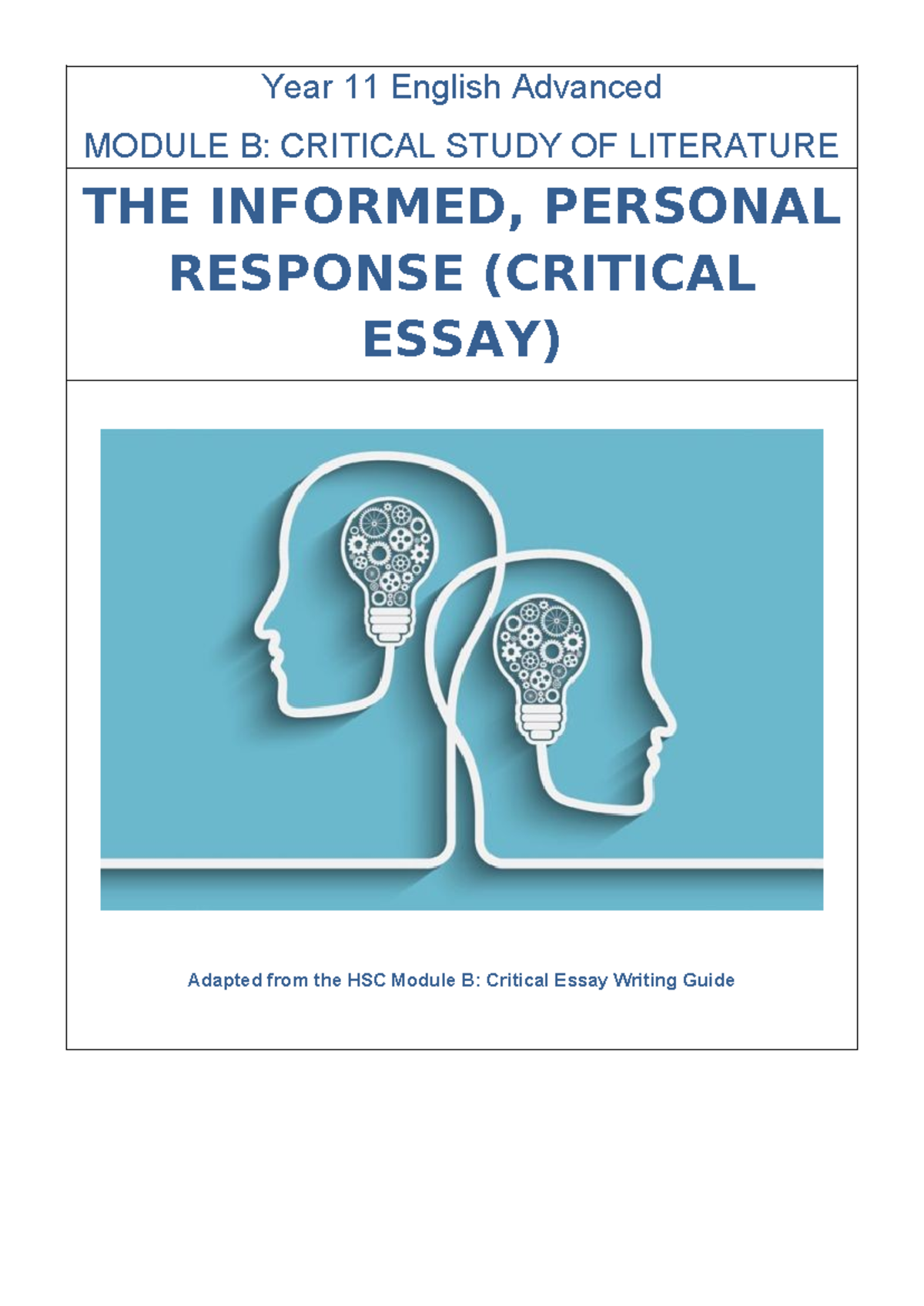 Year 11 Module B Writing Guide 2023 - Year 11 English Advanced MODULE B ...