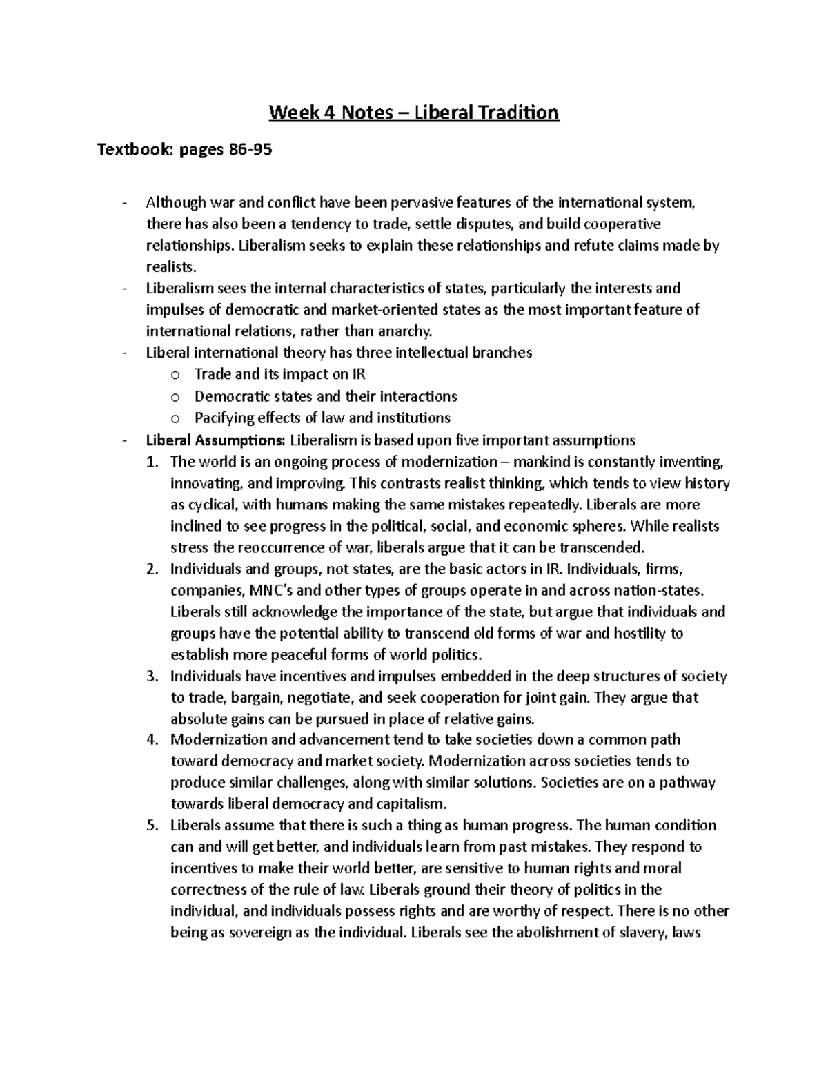 Week 4 Notes - Liberalism - Week 4 Notes – Liberal Tradition Textbook ...