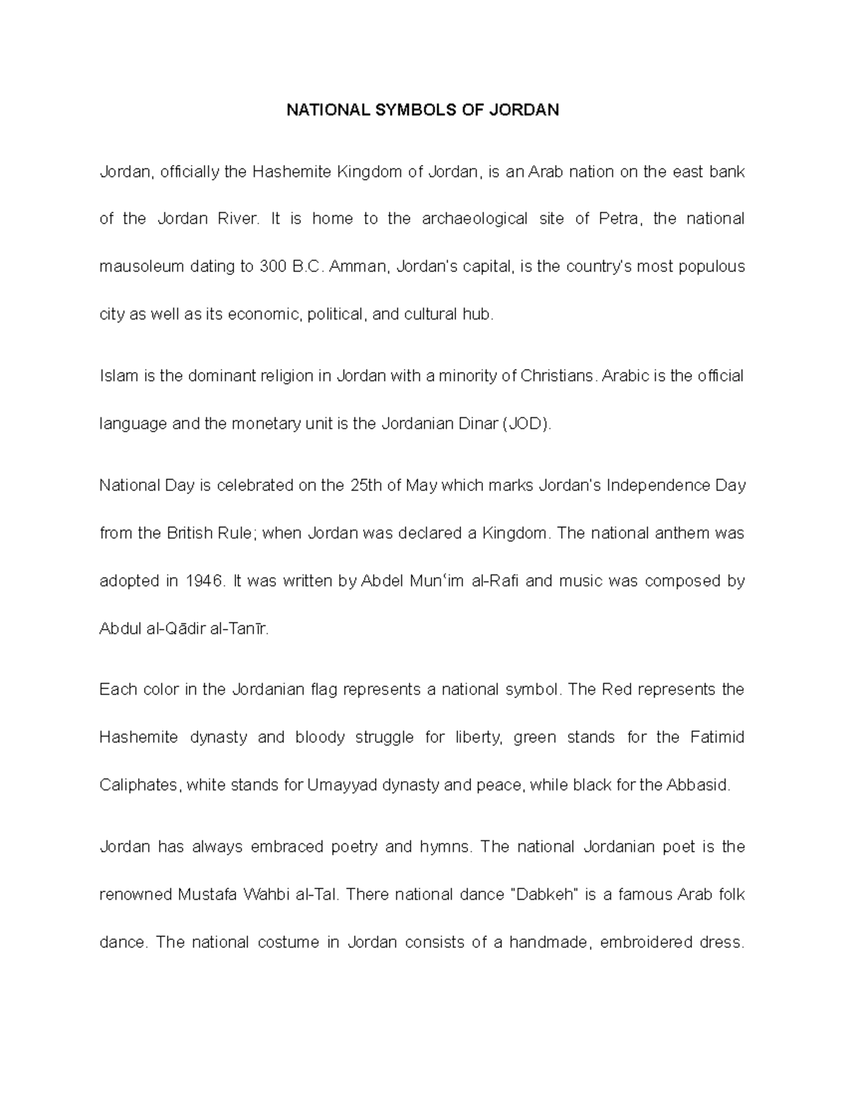 National Symbols OF Jordan - NATIONAL SYMBOLS OF JORDAN Jordan ...