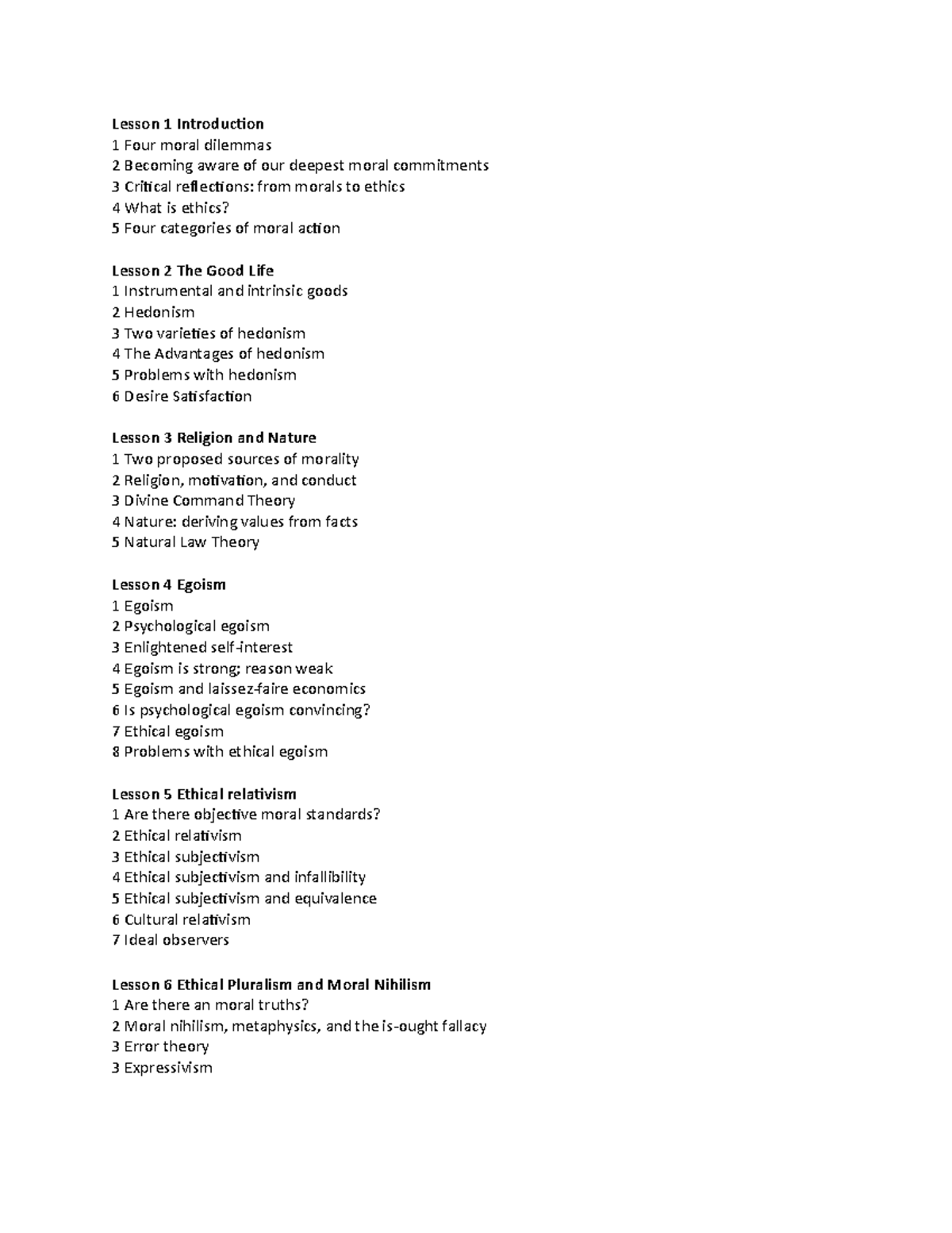 Ethics & Moral Theory Lessons - Lesson 1 Introduction 1 Four moral ...