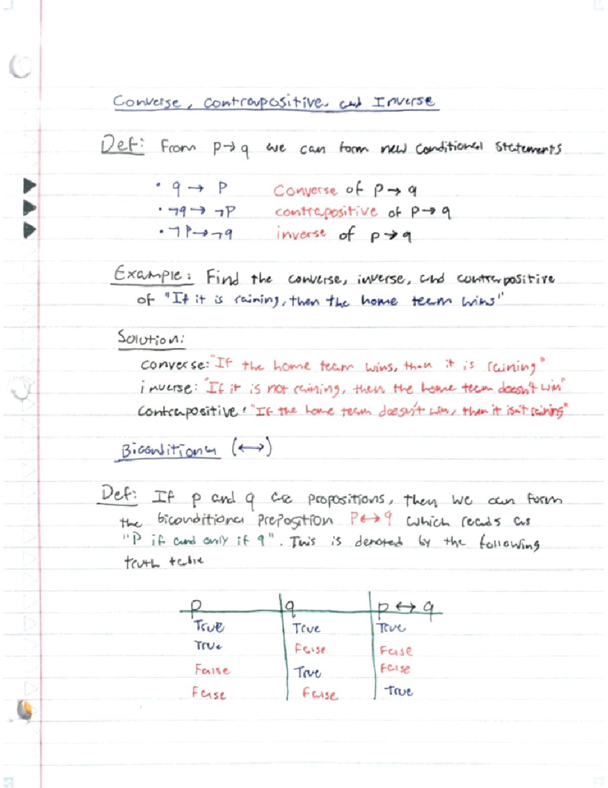 Jan 18 Converse, Contrapositive, Inverse, Biconditional - CS 1382 - Studocu