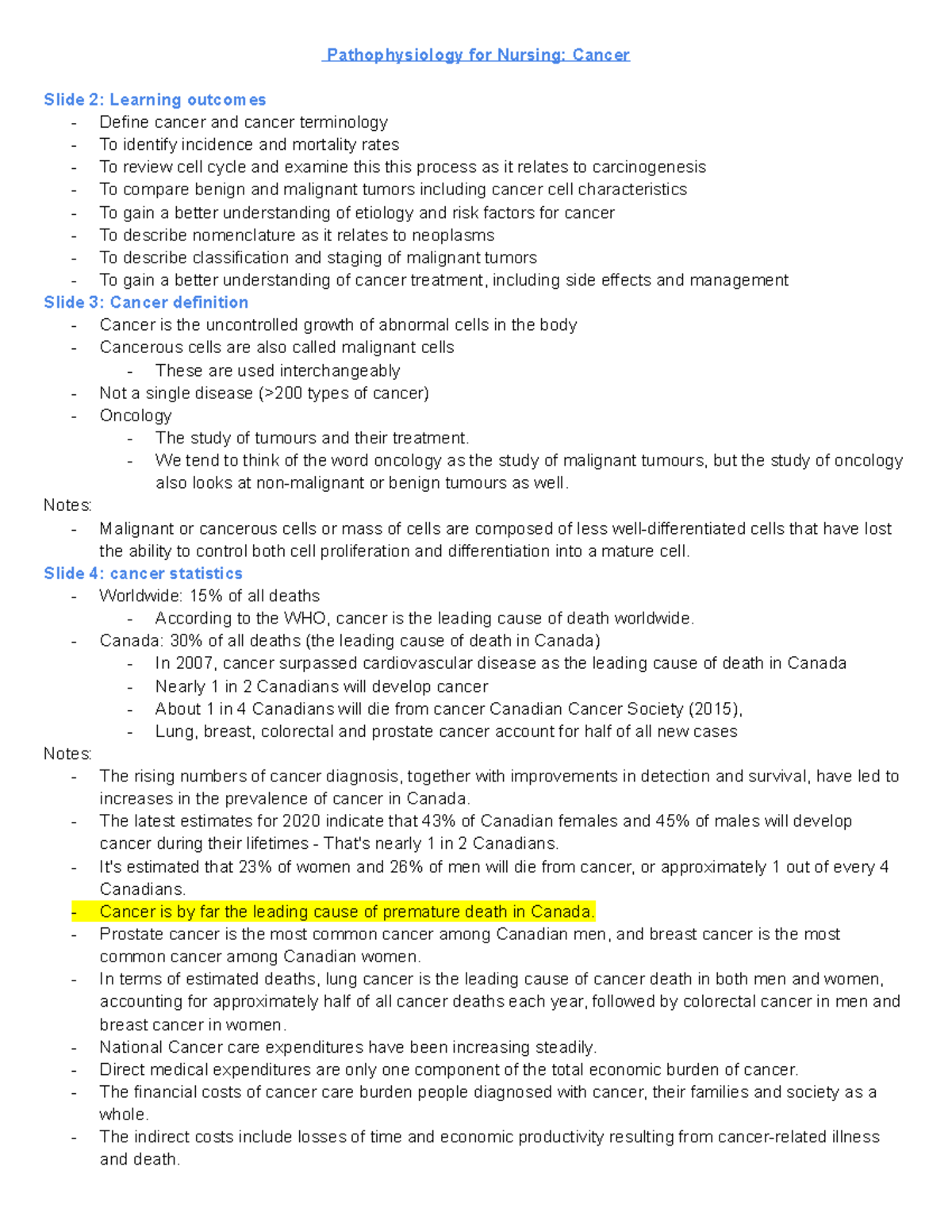 Pathophysiology for Nursing Cancer - We tend to think of the word ...