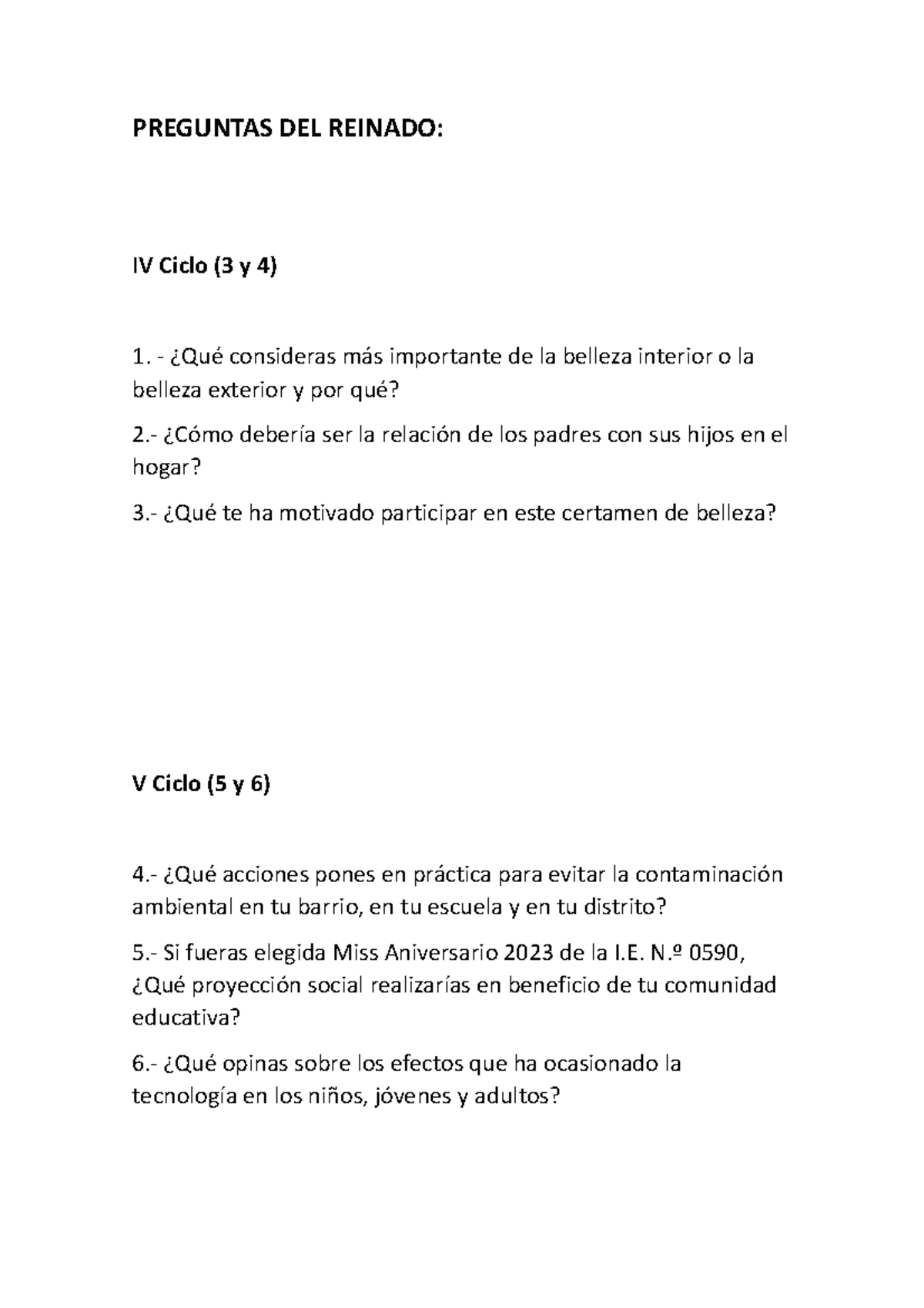 Preguntas DEL Reinado - PREGUNTAS DEL REINADO: IV Ciclo (3 y 4) ¿Qué ...