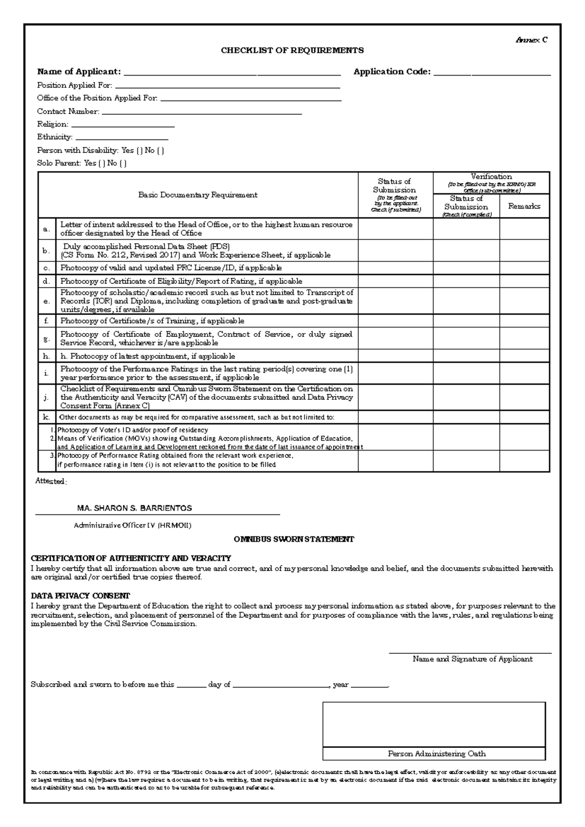 DO s2023 007 Annex-C - PROMOTION CRITERIA - Annex C CHECKLIST OF ...