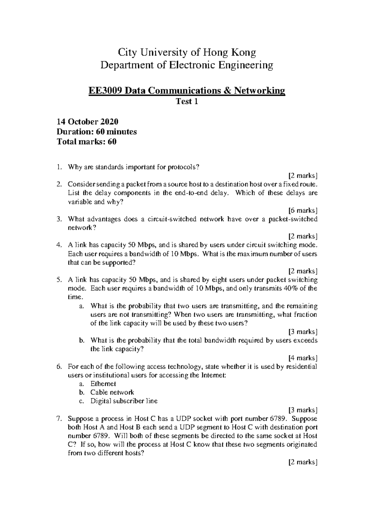Test 1 - test - City University of Hong Kong Department of Electronic ...