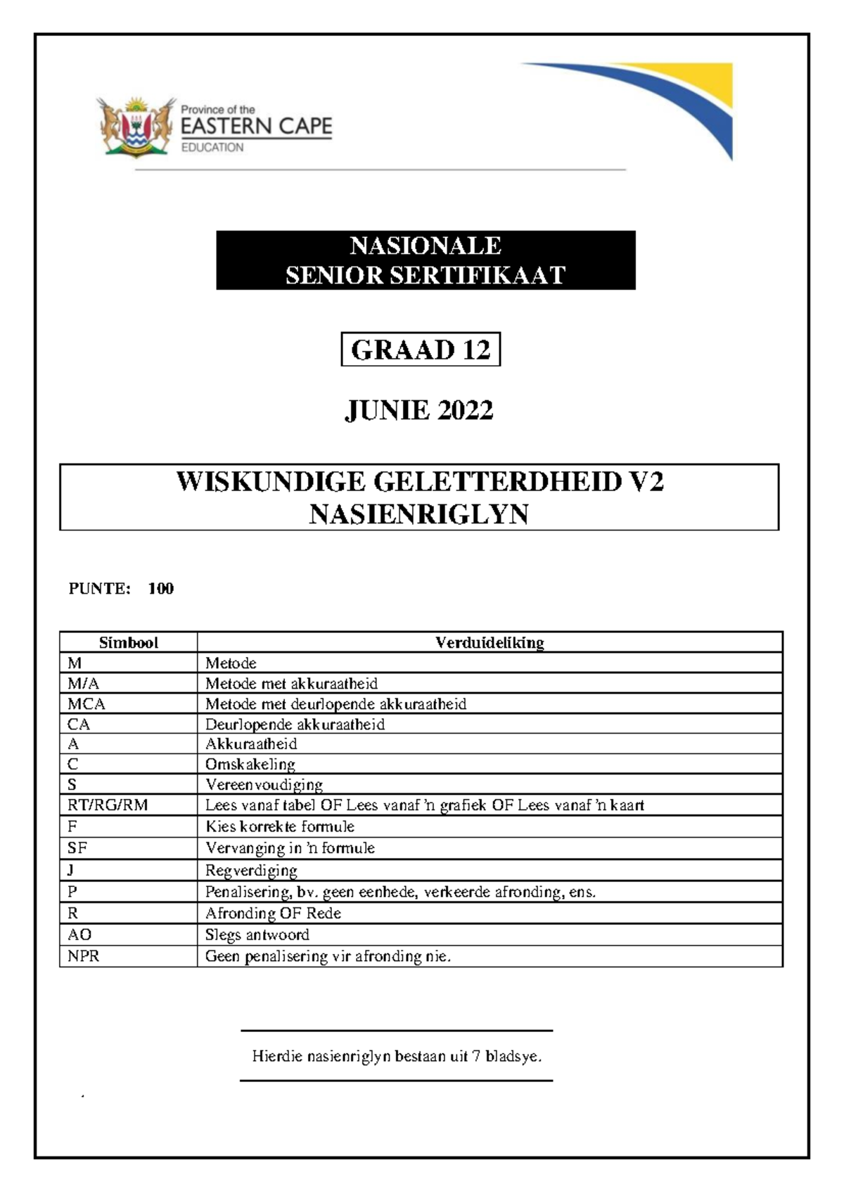 Maths LIT P2 MEMO GR12 JUNE 2022 Afrikaans - NASIONALE SENIOR ...